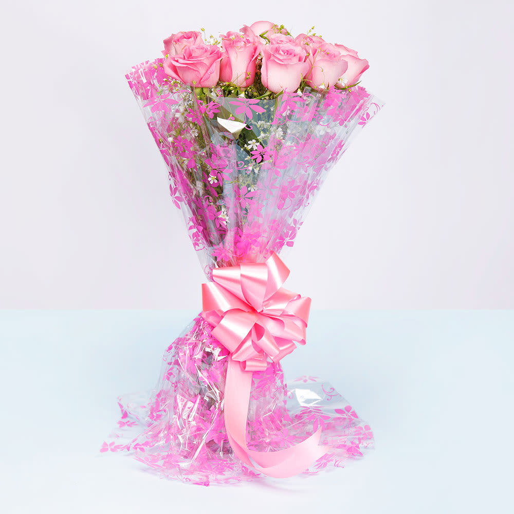 Order Online 12 Pink Roses Bouquet | Justmygift
